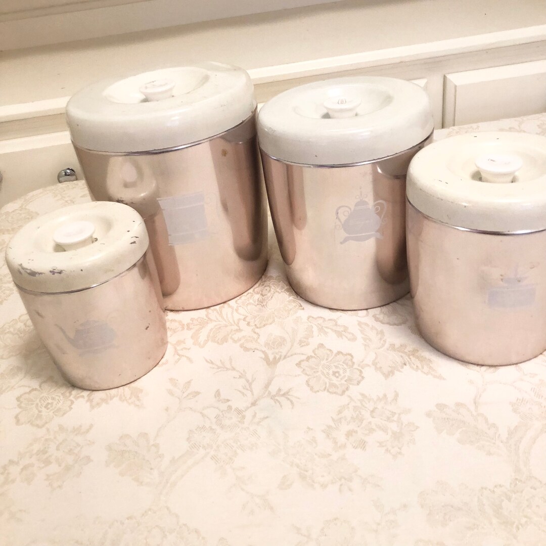 Pink Aluminum Canisters Set of Four Pink Kitchen Pink 50s Kitchen Decor ...