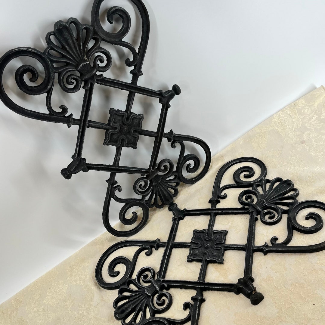 Large Vintage Cast Iron Fire Place Frame Pieces Solid Cast Iron Flat ...