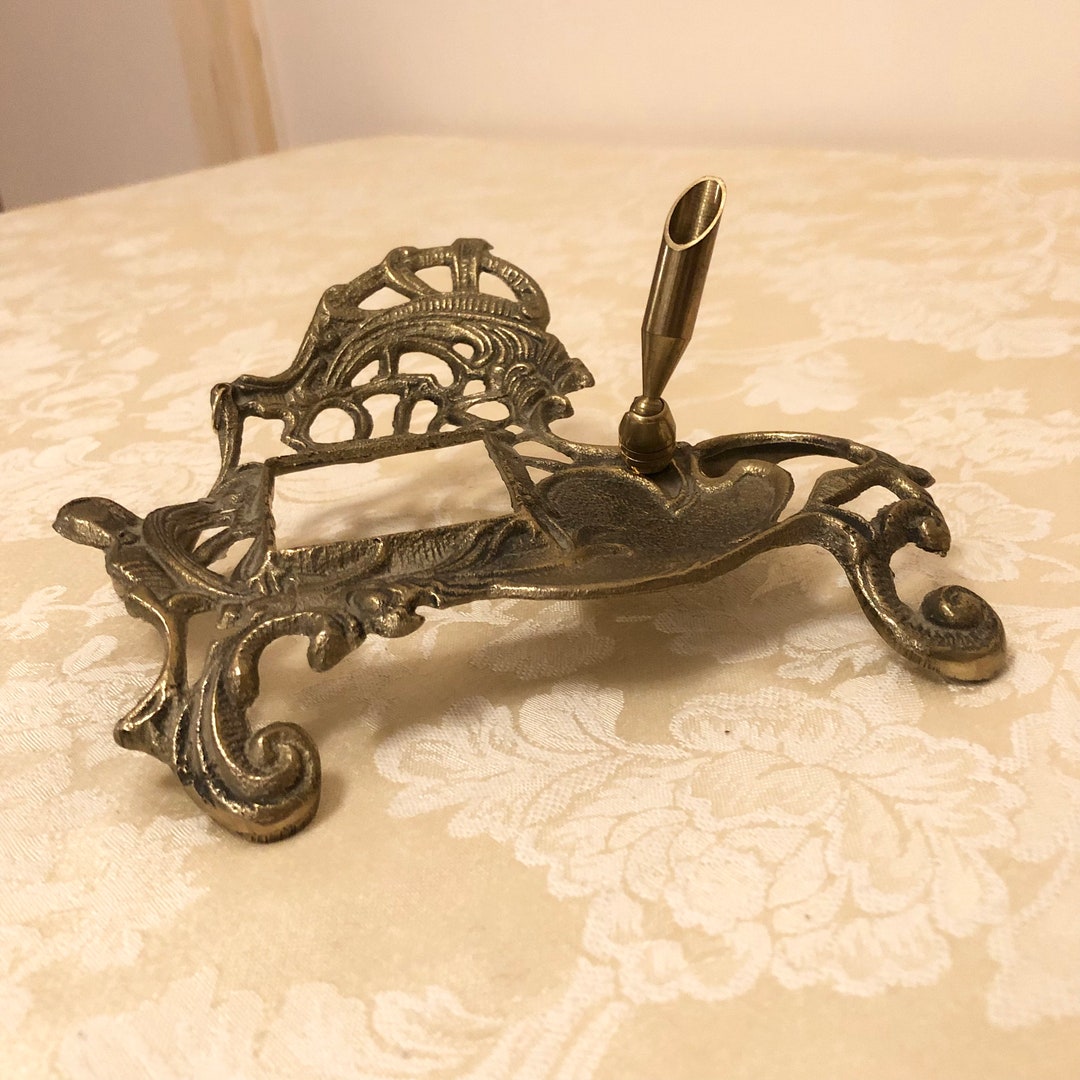 Unique Brass Pen and Ink Stand Desk Decor Brass Pen Set Desk Organizer ...