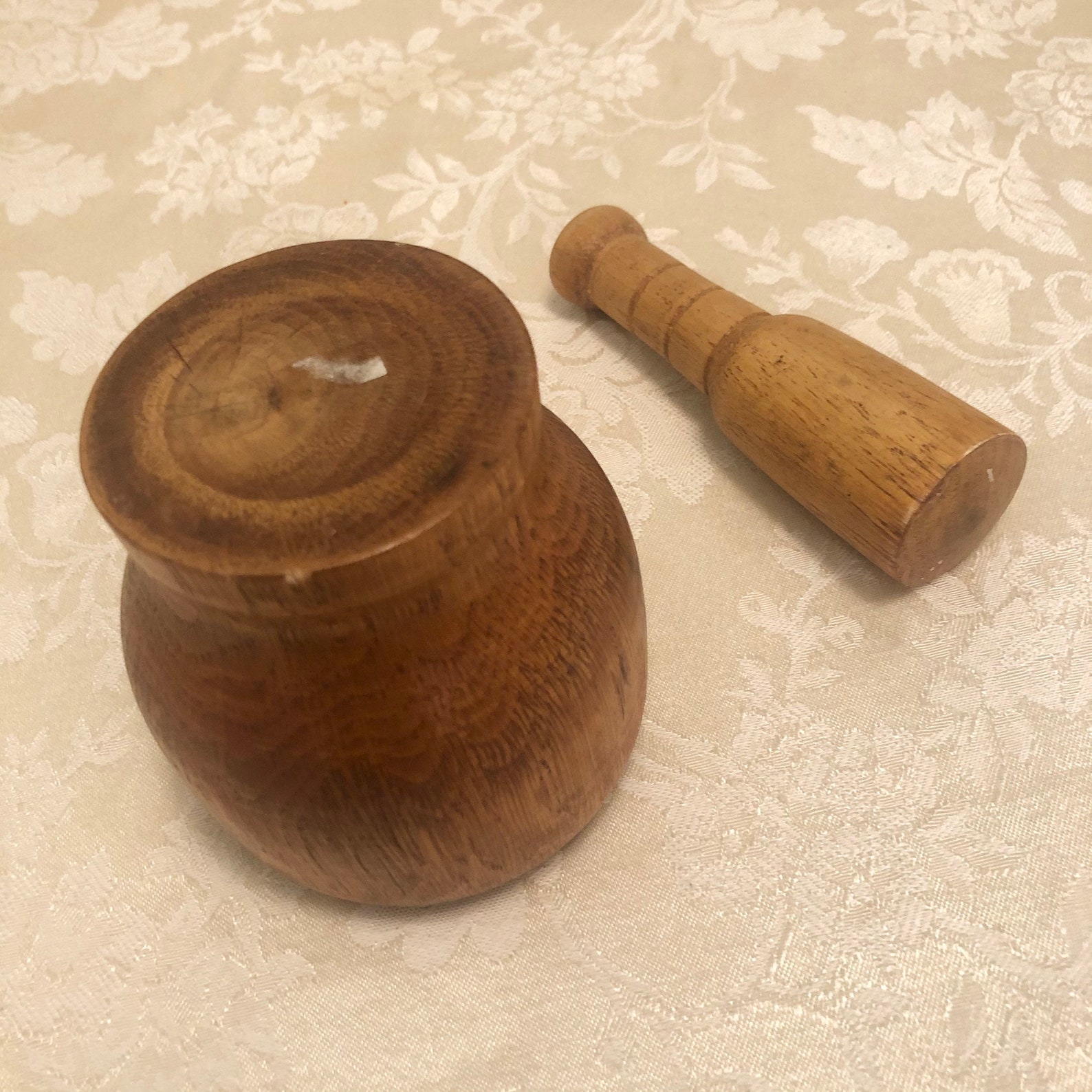 Solid Wooden Mortar and Pestle Wood Bowl With Wooden Utensil, Beautiful ...