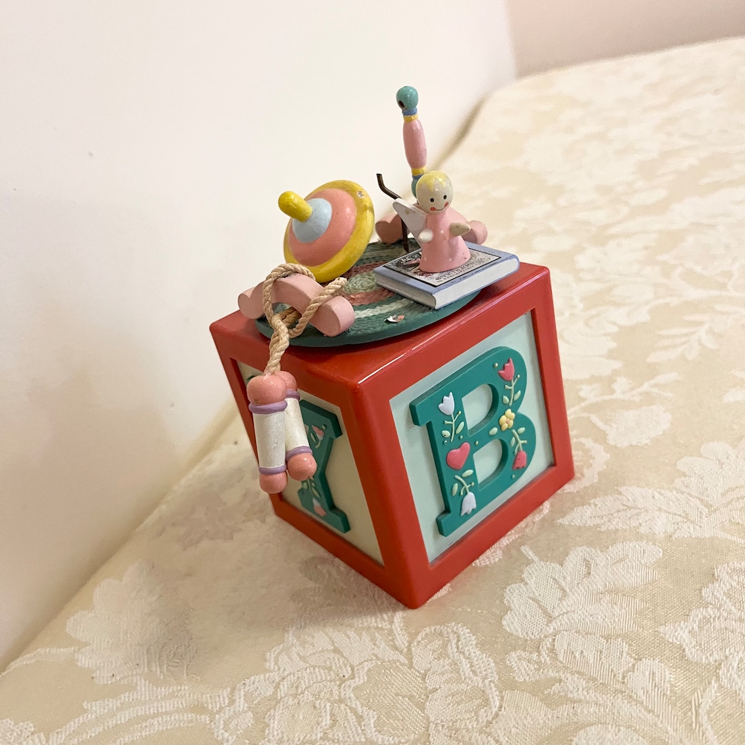 Vintage Enesco Baby Music Box With Baby Toy ABC Block Decor Plays ...