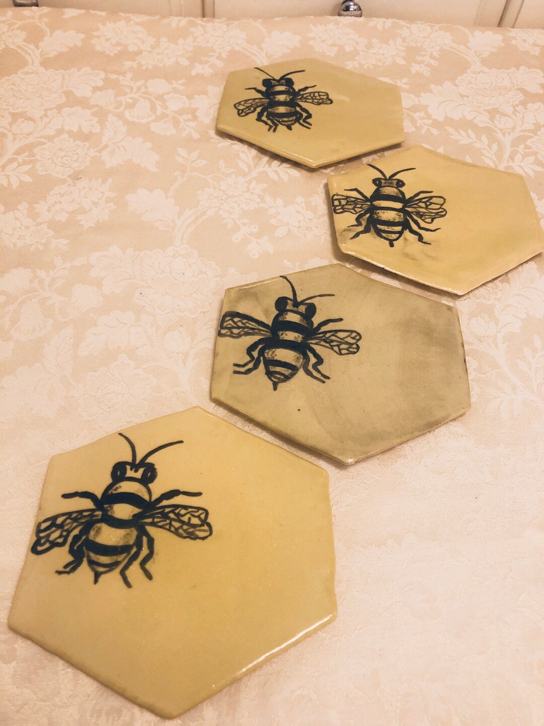 Bee Pottery Hexagon Plates Perfect Appetizer Plates Yellow Natural ...