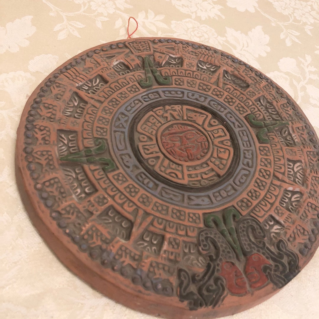 Vintage Pottery Wall Medallion Mayan Calendar Raised Wall Plaque ...