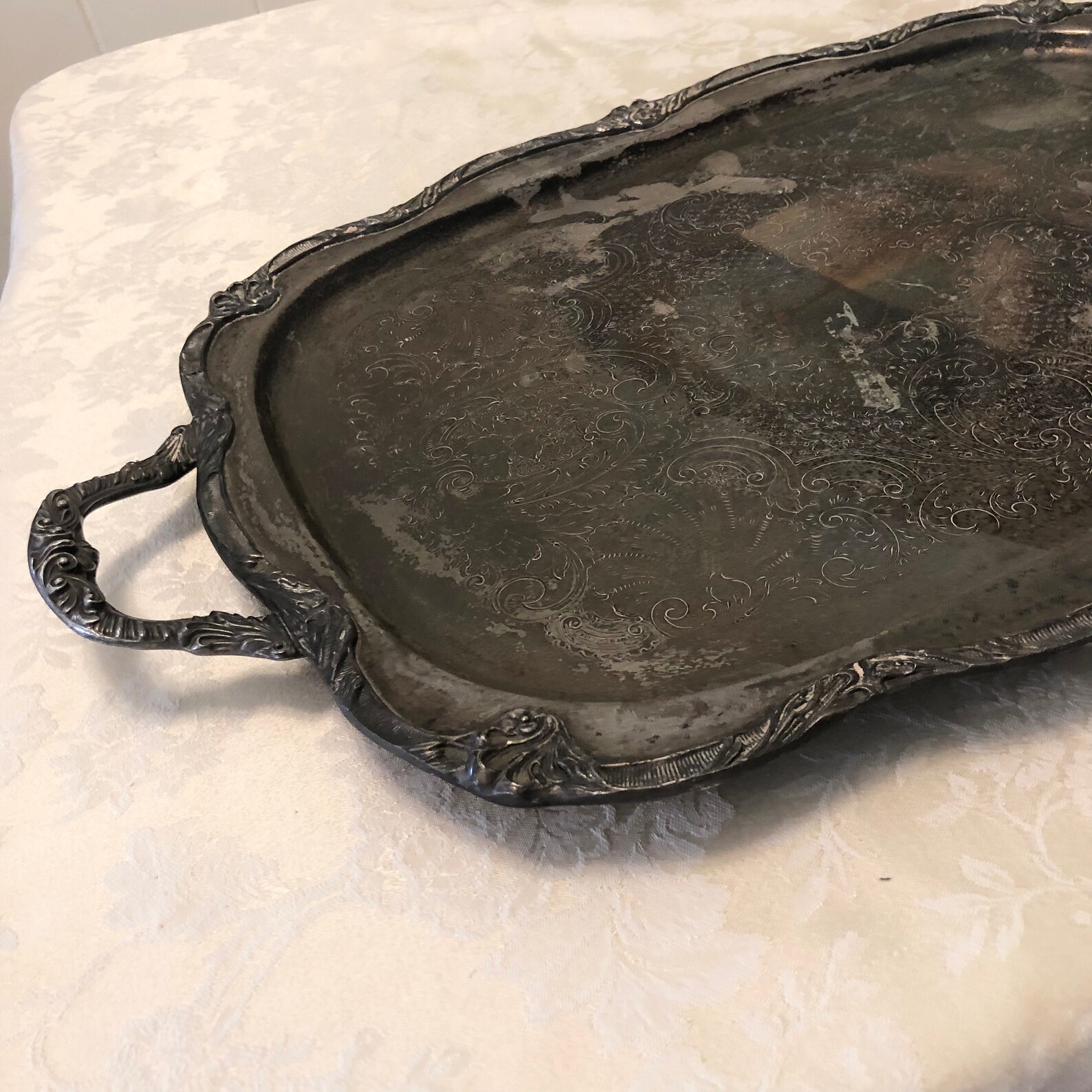 Large Antique Silver Tray Heavy High Quality Silver Tray Two Detailed ...