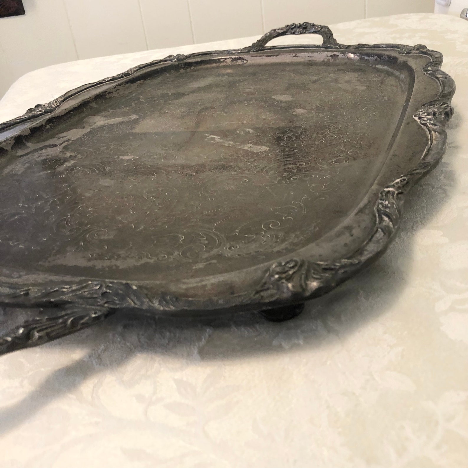 Large Antique Silver Tray Heavy High Quality Silver Tray Two Detailed ...