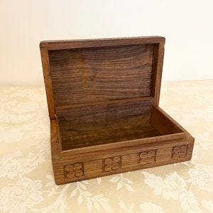 Antique Hand Carved Wooden Chest Dark Stain With Flower Design With ...