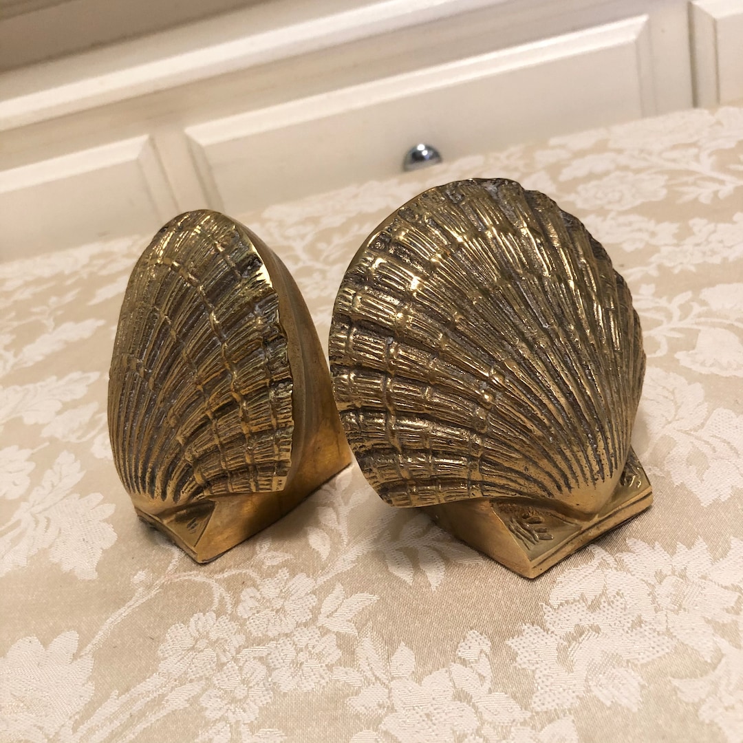 70s Brass Shell Halves Book Shelf. Clam Book End Beach Office - Etsy