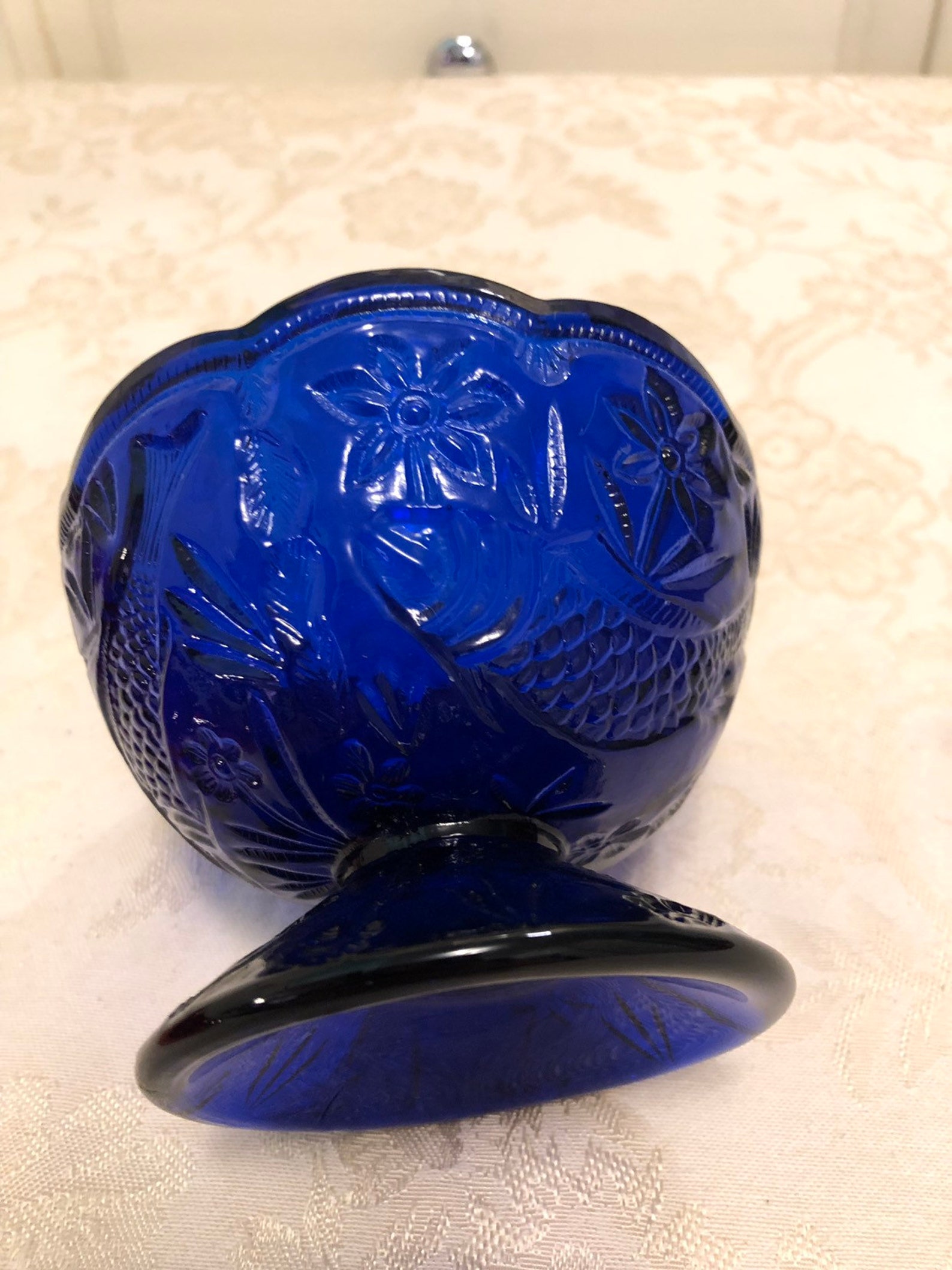 Thick Fish and Flower Cobalt Dish Glass Serving Cobalt Blue | Etsy