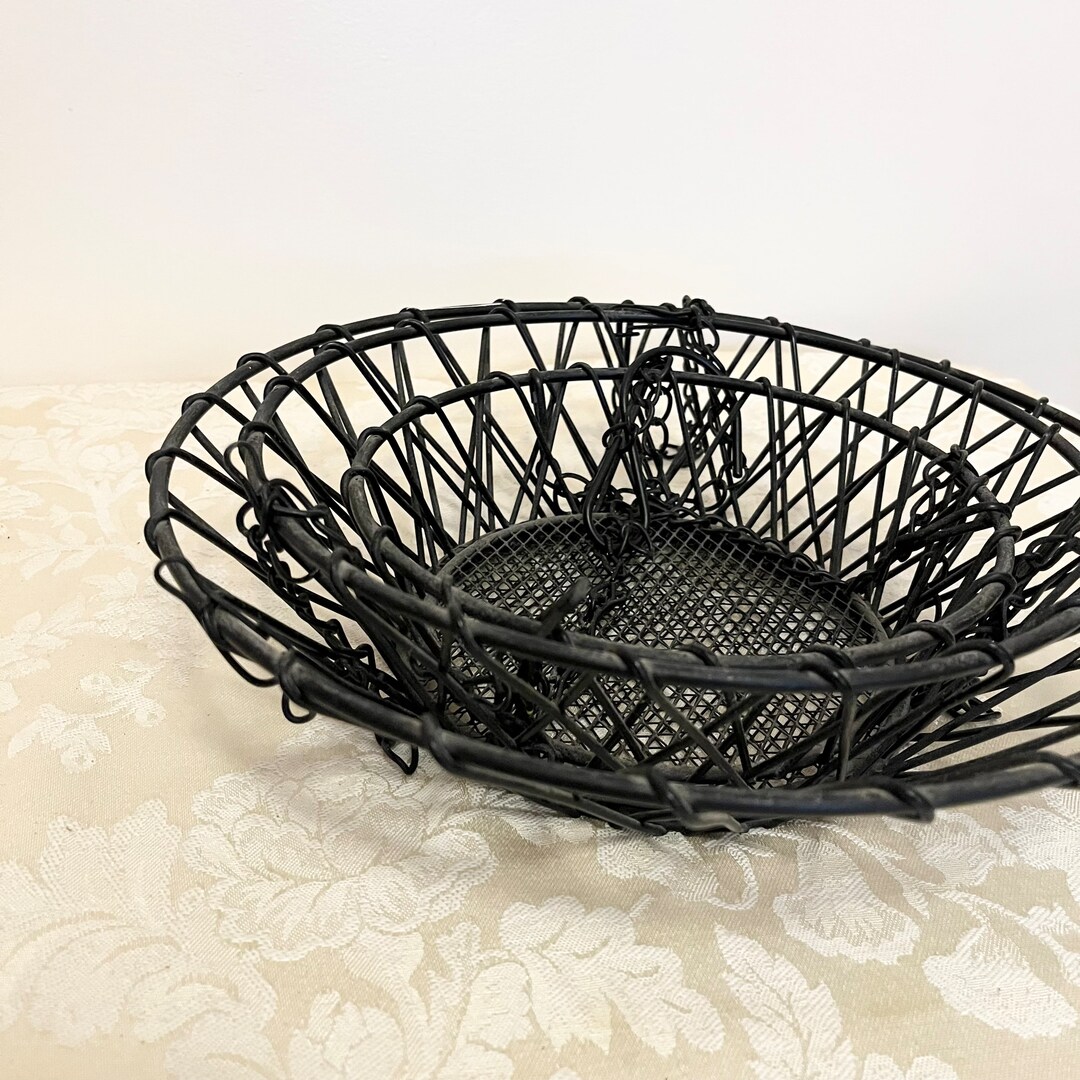 Aged Dark Metal Finish Wire Fruit Basket Three Tiered Wire Hanging ...
