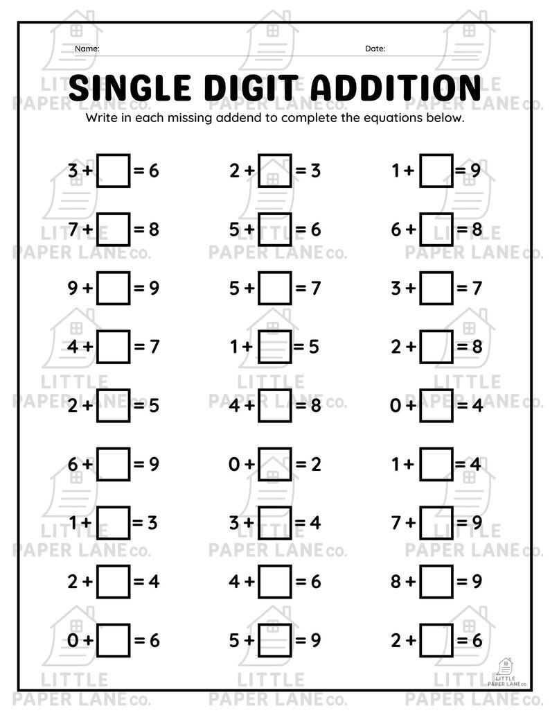 Single Digit Addition Worksheets Bundle | Math Printables for Prek–1st ...