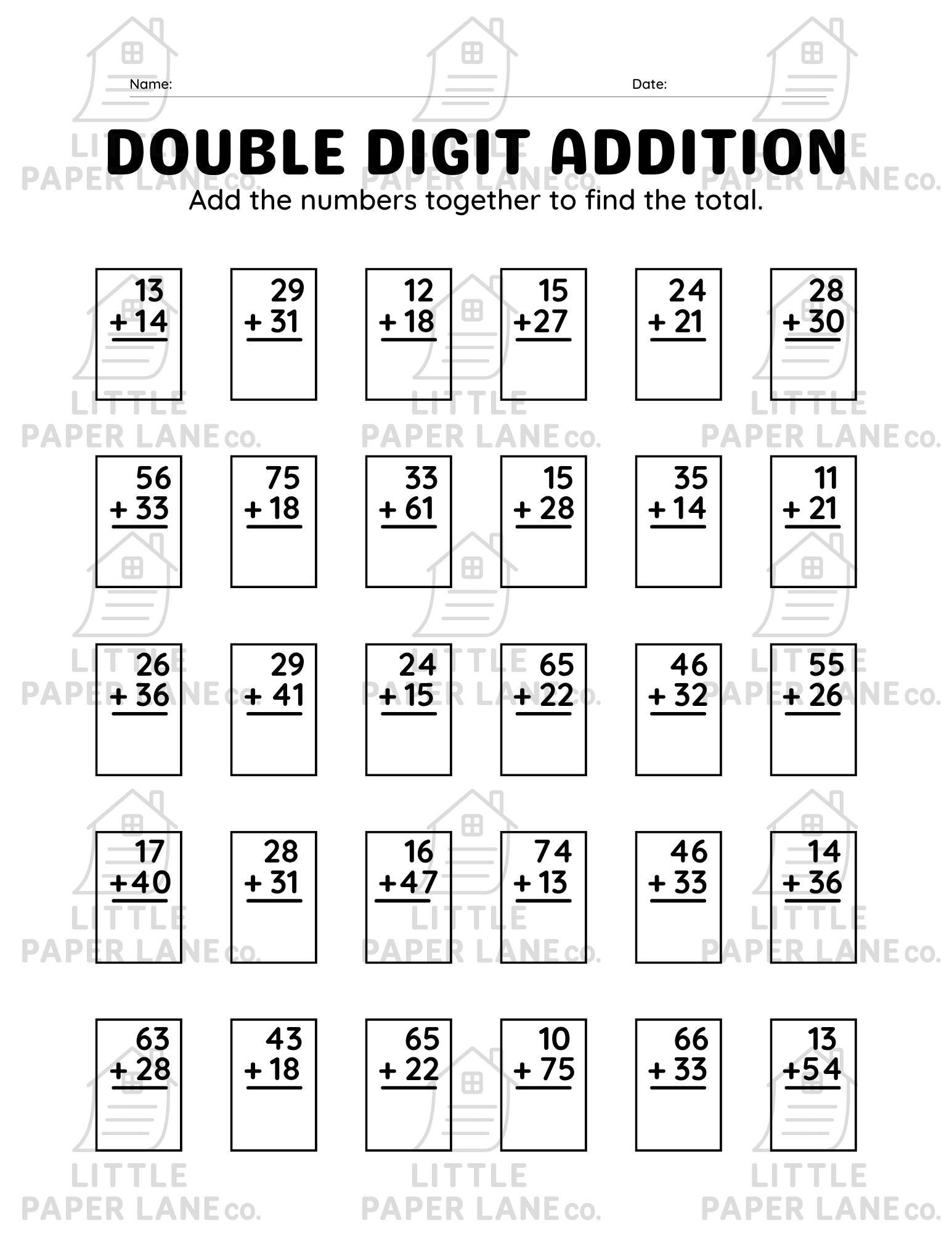 Double Digit Addition Worksheets: Math Word Problems, Matching (digital ...