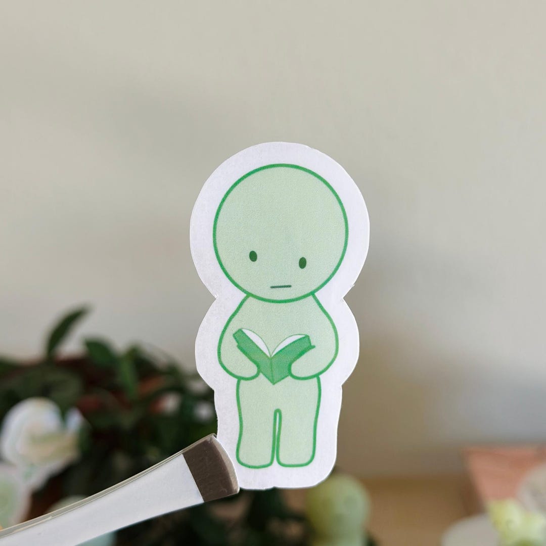 Smiski Fanart Sticker | Green Reading Figure, Waterproof - Etsy