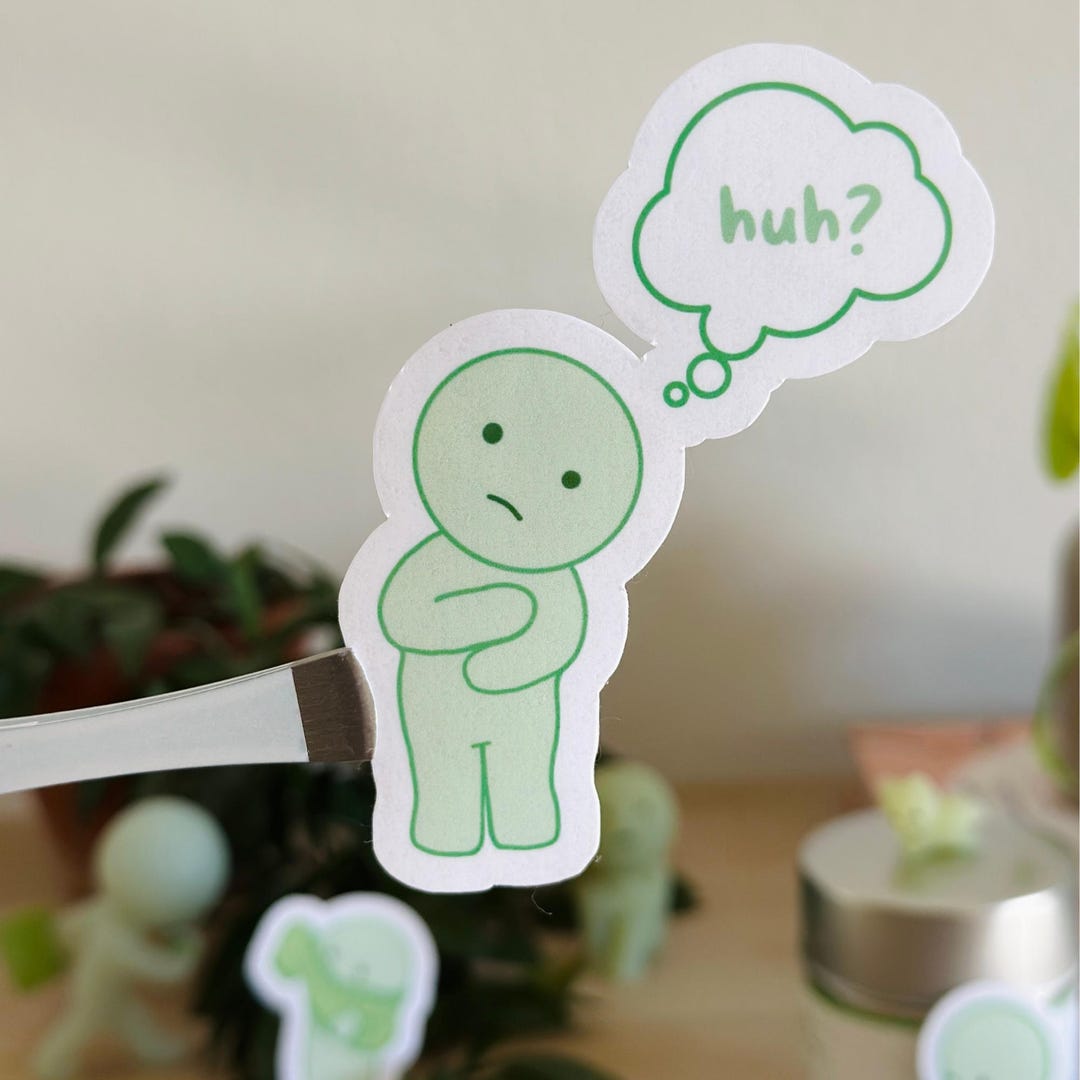 Confused Smiski Fanart Sticker | Waterproof Green Guy - Etsy