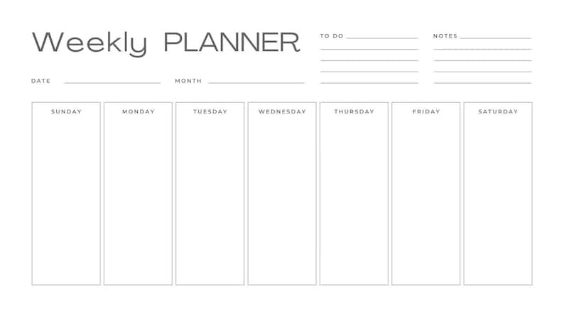 Minimalist Weekly Planner Printable – Undated, Horizontal Layout - Etsy