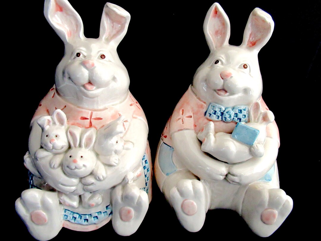 Fitz & Floyd Bunny Book Ends, Mom and Dad Bunnies, Nursery Bookends ...