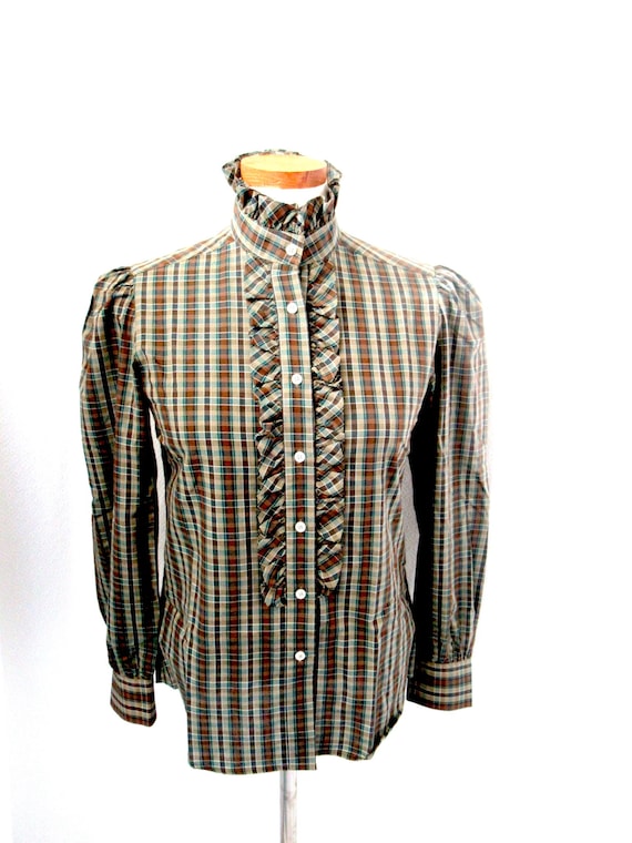 Vintage Victorian style high neck ruffled front blous… - Gem