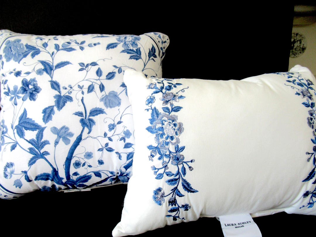 Laura Ashley 2 Bed Throw Pillows, Blue White Pillows, 2 Throw Pillows ...