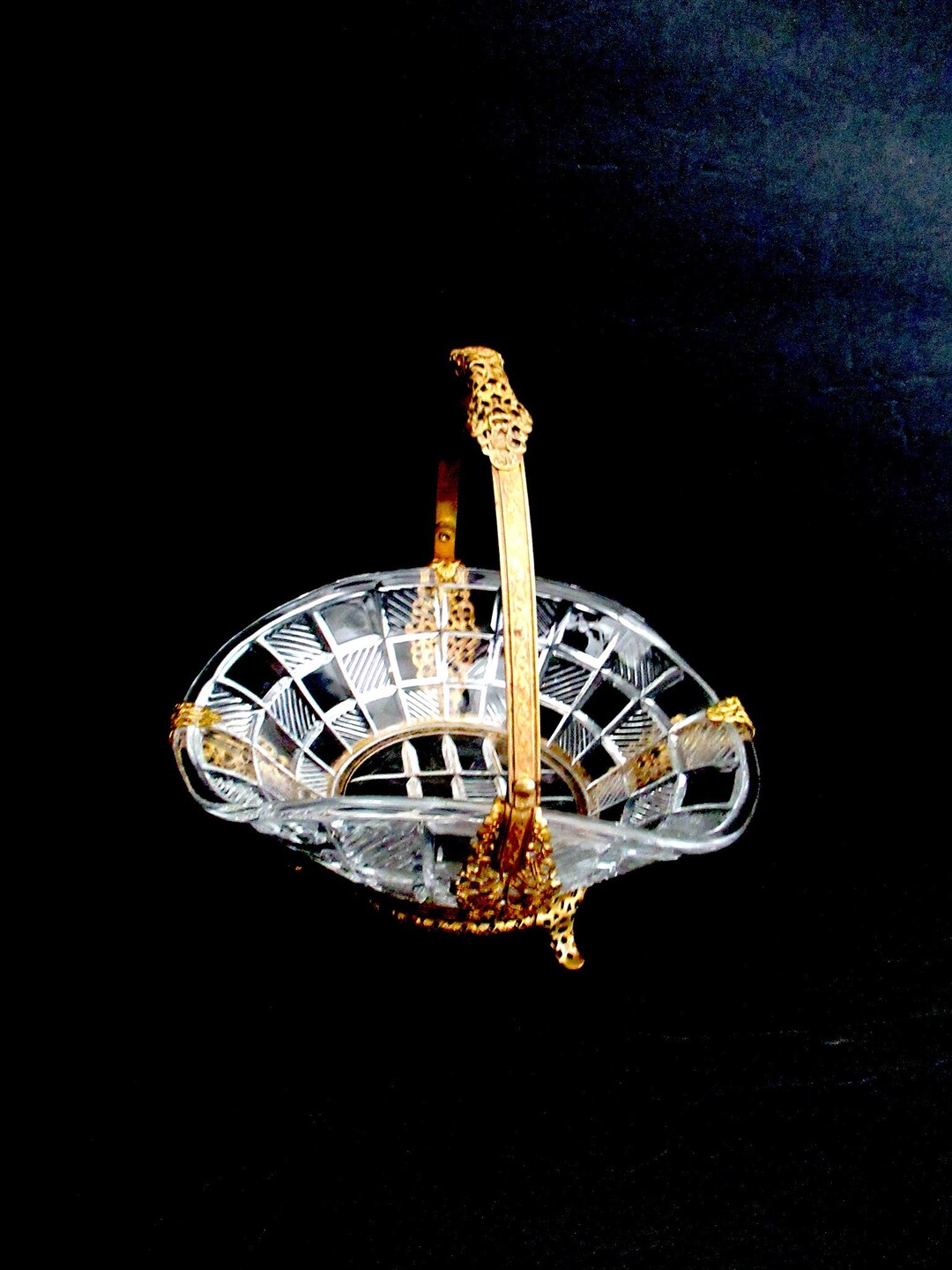 Vintage Italian Crystal Basket With Gold Handles, Crystal Basket ...