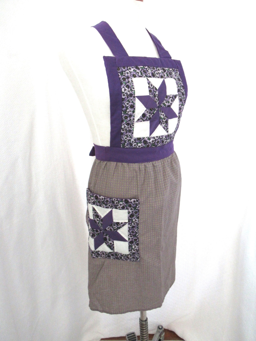 Hand Made Quilted Apron, Quilted Pocket Apron, Apron With Bib, Pocket ...