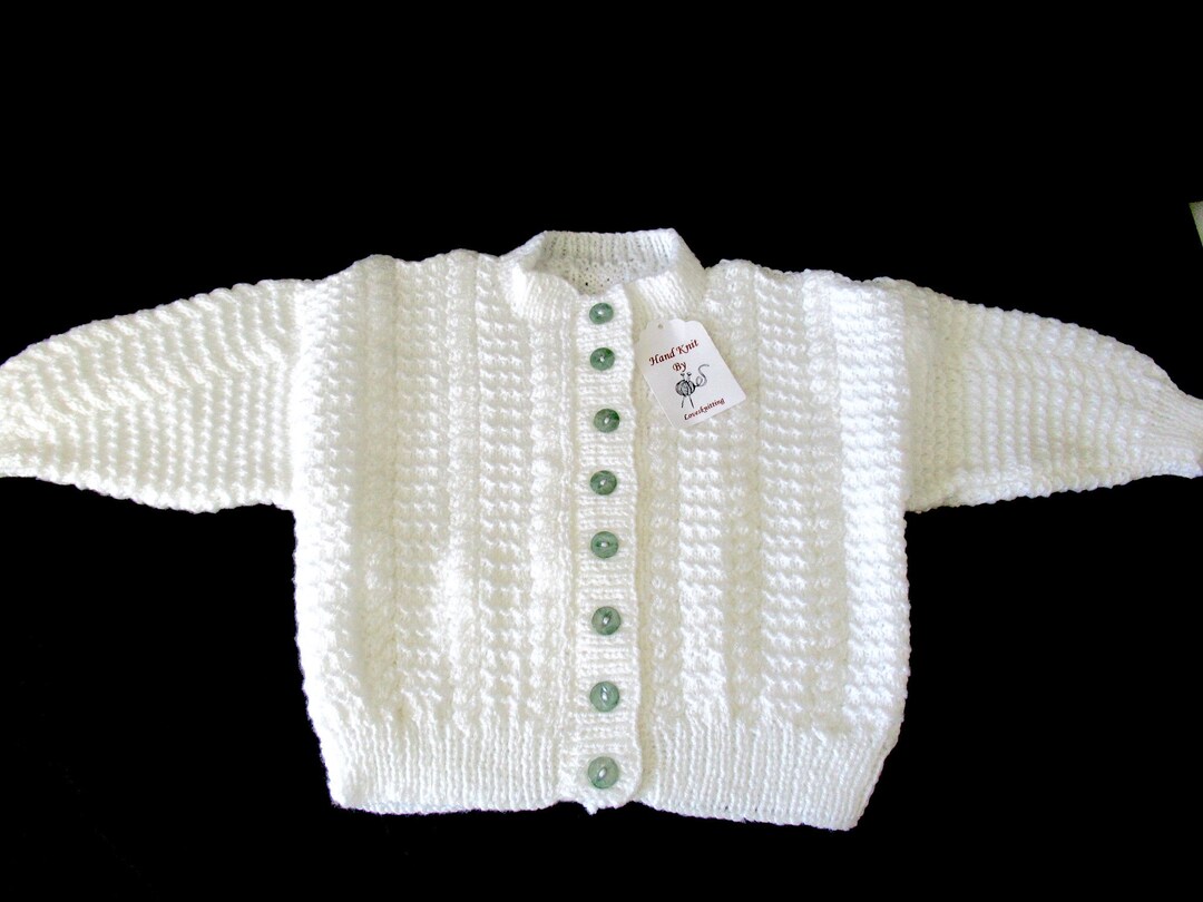 Hand Knit Girls Jacket, Age 3 Years, Girls Birthday Gift, White Knit ...