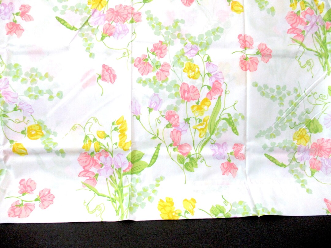 Vintage Double Bed Floral Flat Sheet, Sheet Tablecloth, Vintage Fabric ...