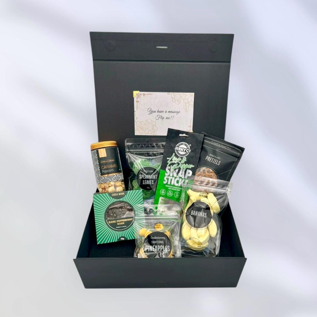 Personalized Snack Gift Hamper With Gift Message Card: Magnetic Box ...