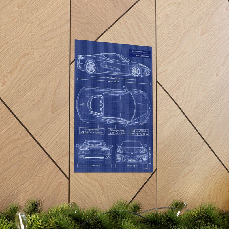 Corvette C8 Blueprint Poster, Sports Car Garage Art, Matte Print - Etsy