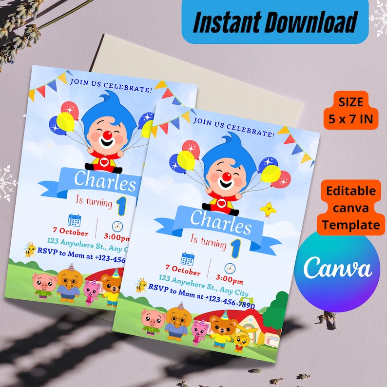 Plim Plim Birthday Invitation, Printable Template, Invitation Template ...