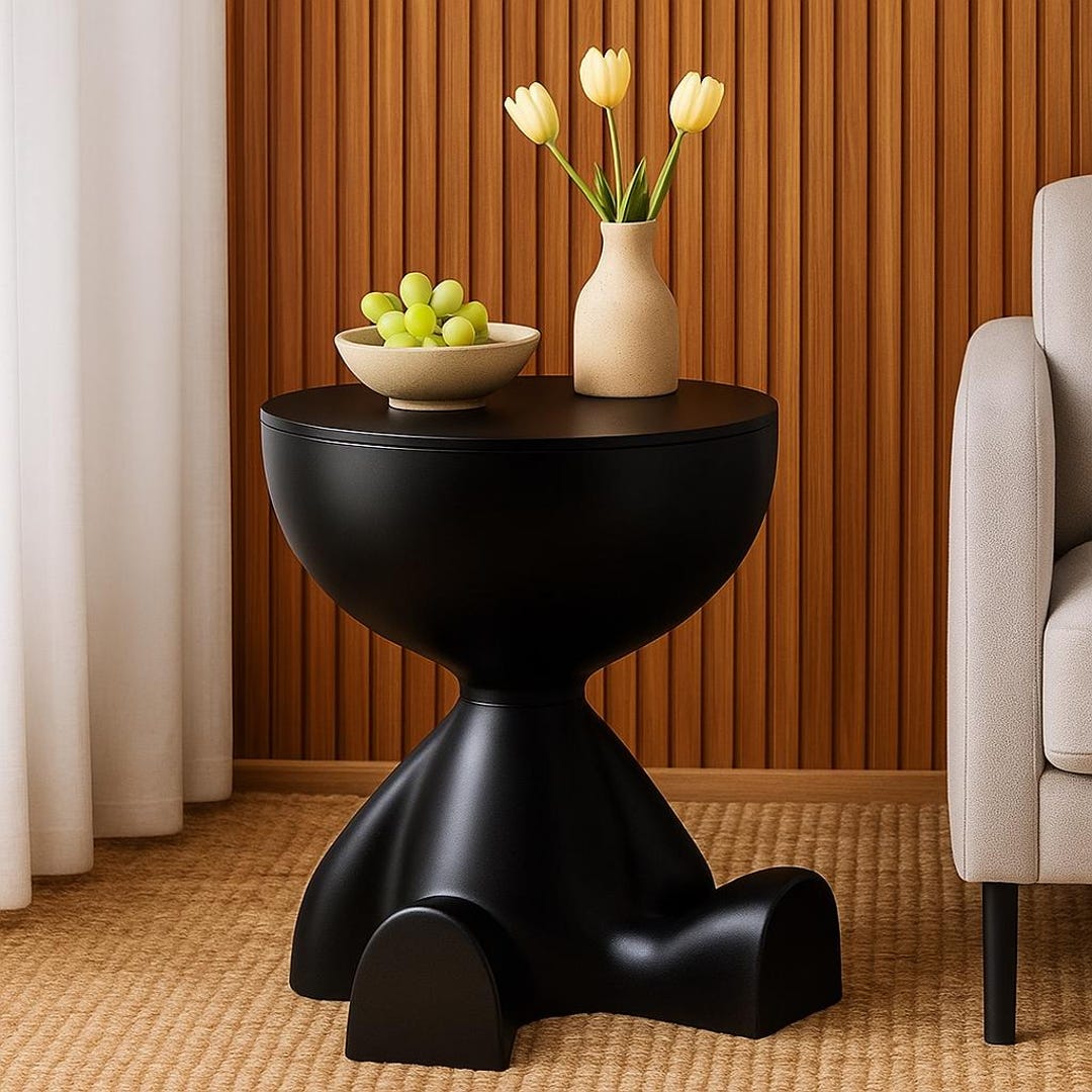 Modern Sculptural Side Table – Creative Black Pedestal End Table ...