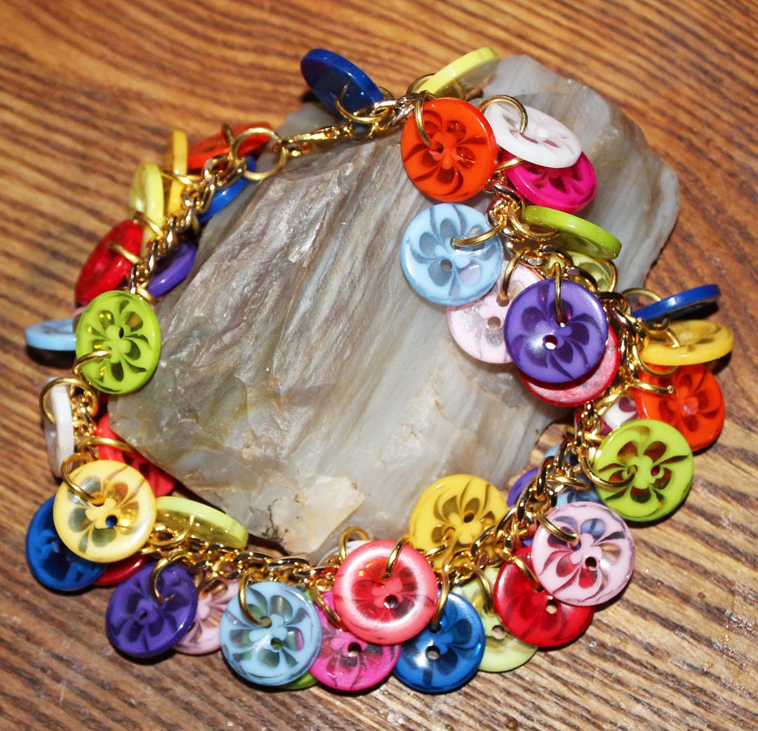 Buttons...buttons - Multi Colored Buttons Charm Cha Cha Gold Curb Link ...
