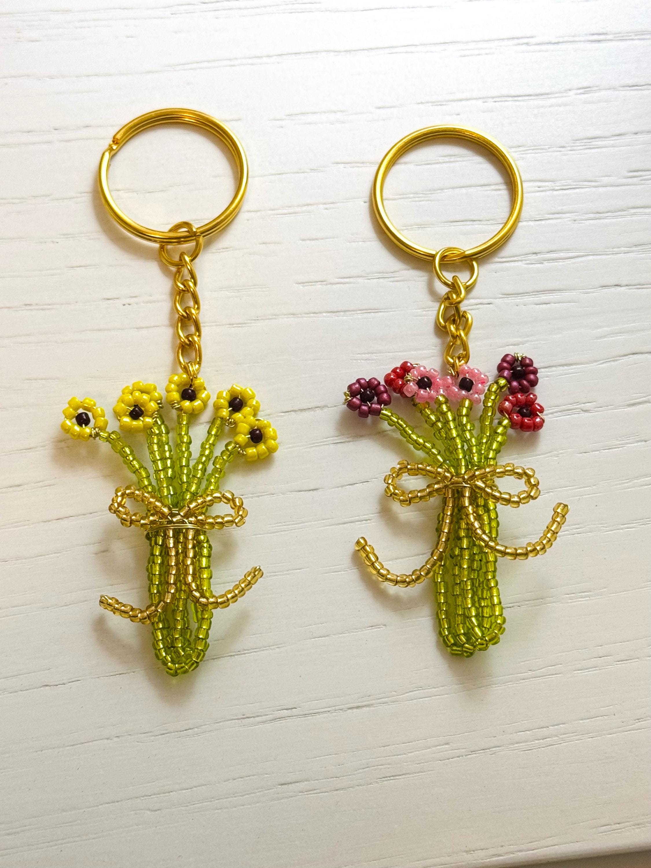 Dainty Beaded Flower Bouquet Keychain - Etsy
