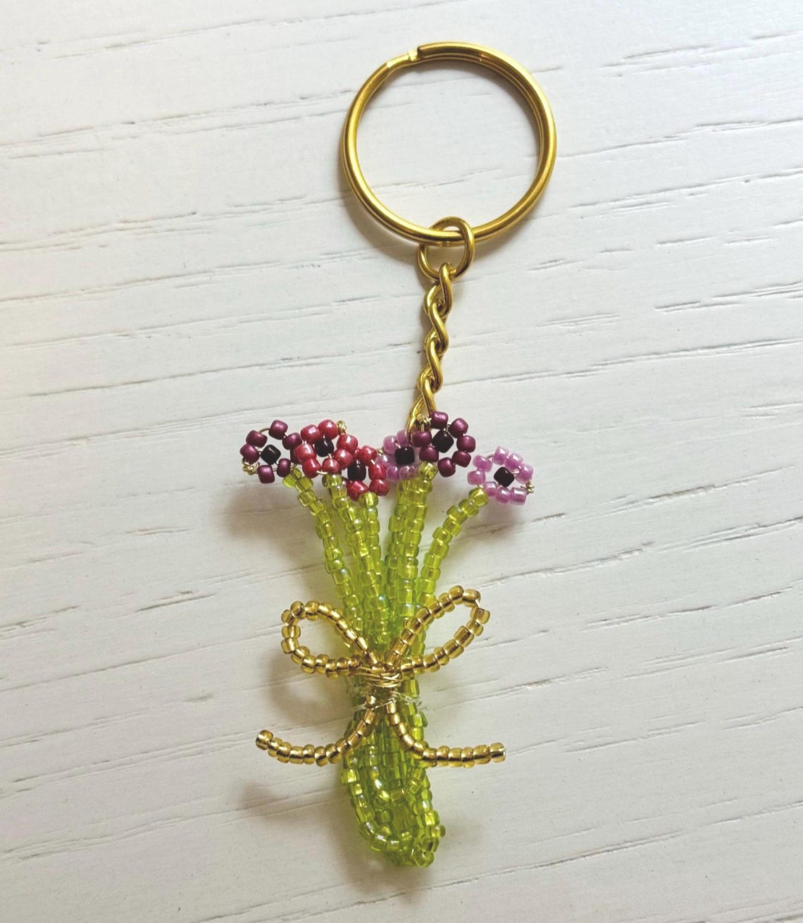 Dainty Beaded Flower Bouquet Keychain - Etsy