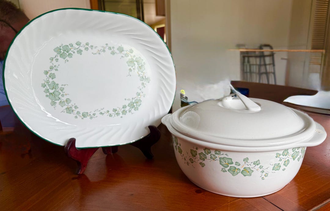 Vintage Corelle Green Ivy Casserole Dish & Platter Set - Etsy
