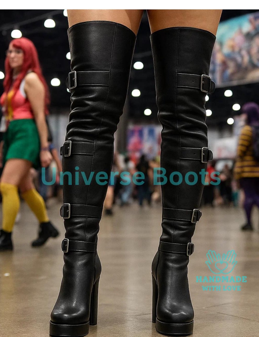 Handmade Black Leather Thigh High Cosplay Boots – Women’s Over the Knee ...