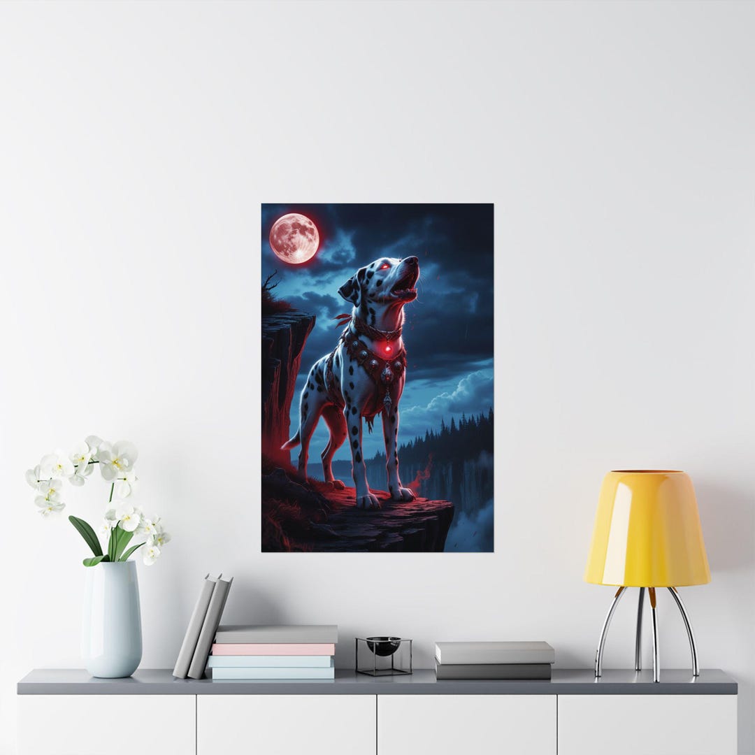 Blood Moon Howl Poster - Possessed Dalmatian Wall Art, Dark Fantasy Dog ...