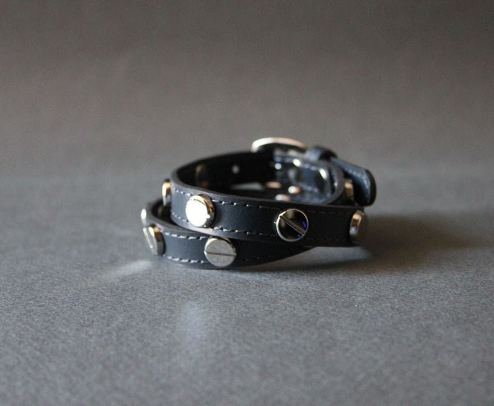 Screw Stud Ornament Leather Bracelet Double Wrap Bracelet for - Etsy