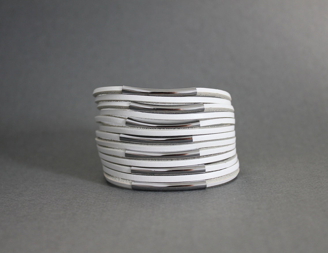 Multi Layered Leather Bracelet, Wide Leather Cuff for Women, Soft ...