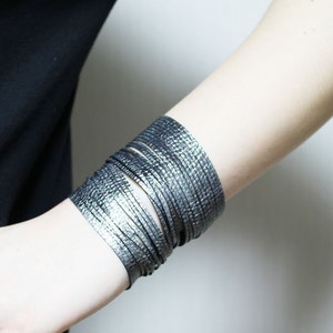 Ultra Soft Multi Layered Leather Strands Bracelet, Wide Leather Cuff ...