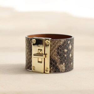 Python Pattern Wide Leather Cuff for Women (brown and Ivory), Italian ...