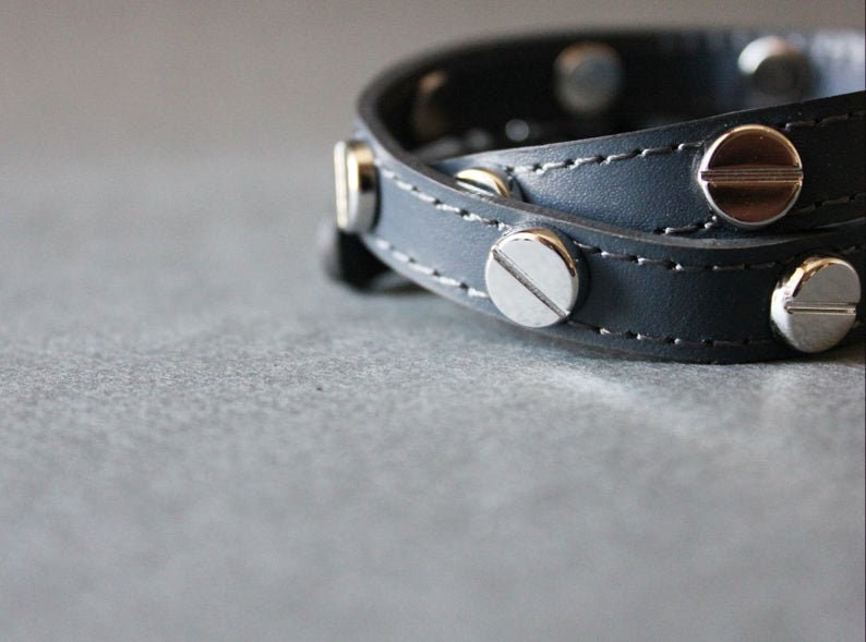 Screw Stud Ornament Leather Bracelet Double Wrap Bracelet for - Etsy