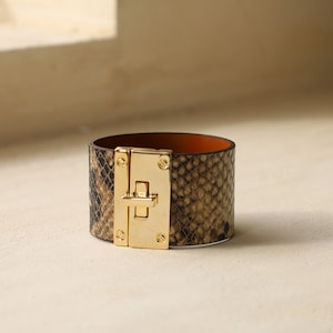 Python Pattern Wide Leather Cuff for Women (brown and Ivory), Italian ...