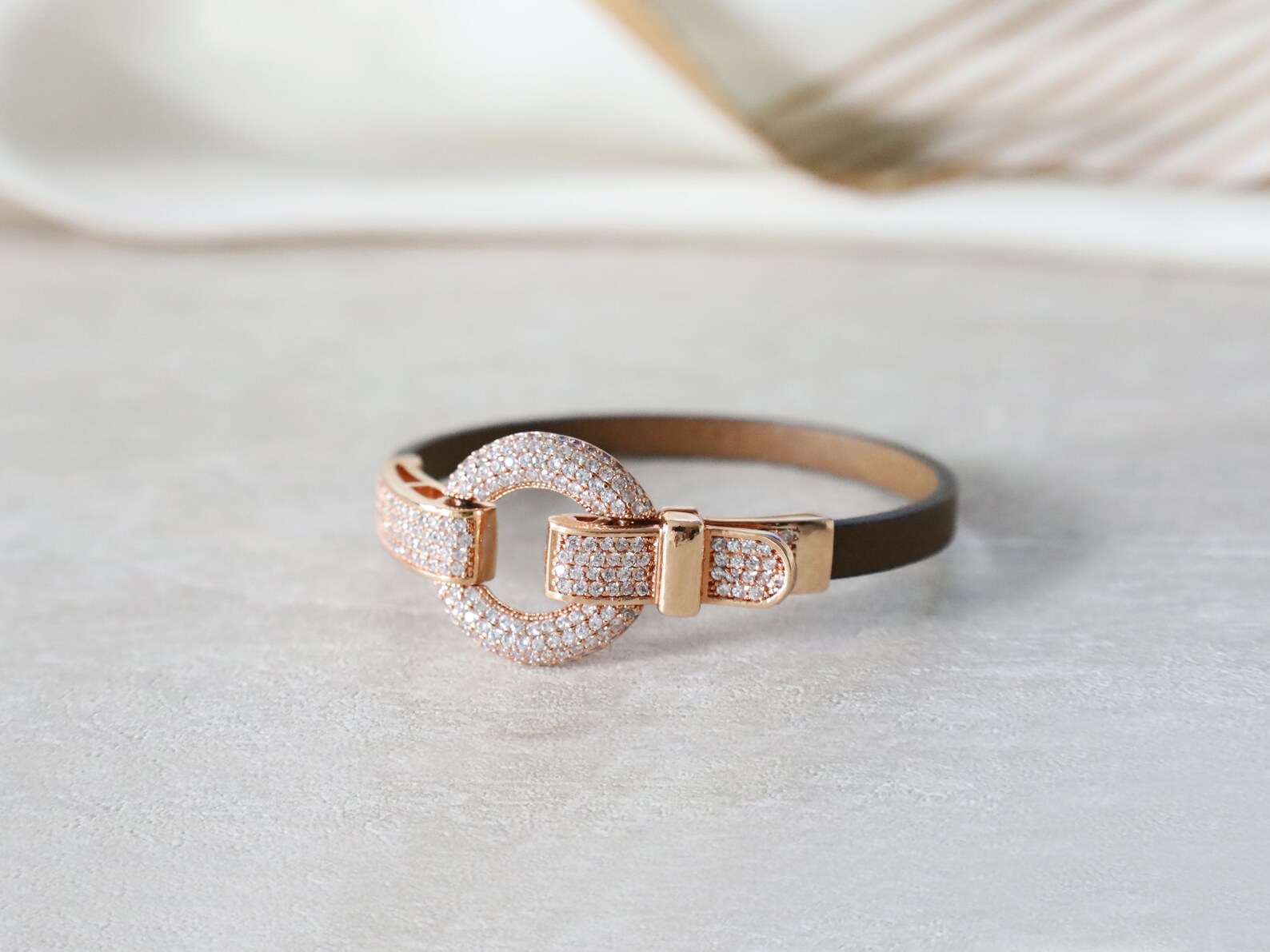 Pave Set Crystals on Vegetable Tanned Leather Luxury Rose - Etsy