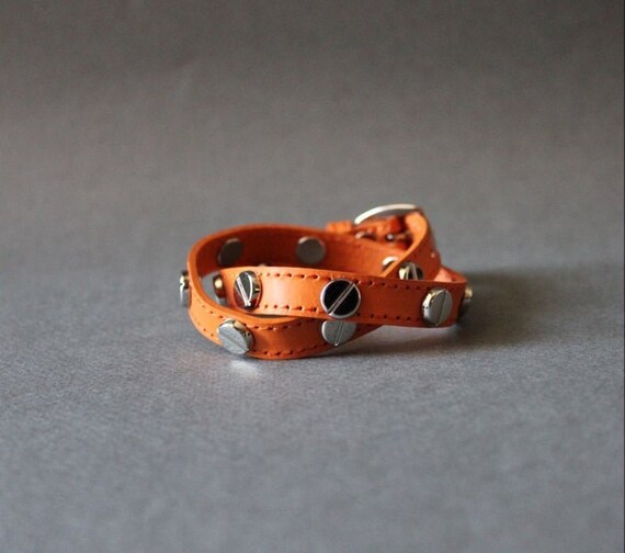 Screw Stud Ornament Leather Bracelet Double Wrap Bracelet for | Etsy