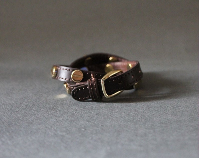 Screw Stud Ornament Leather Bracelet Double Wrap Bracelet for | Etsy