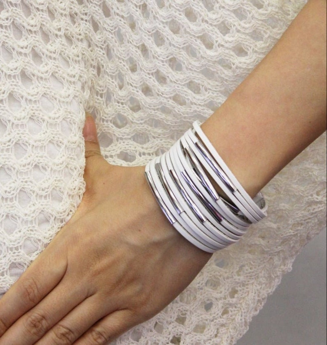 Multi Layered Leather Bracelet, Wide Leather Cuff for Women, Soft ...