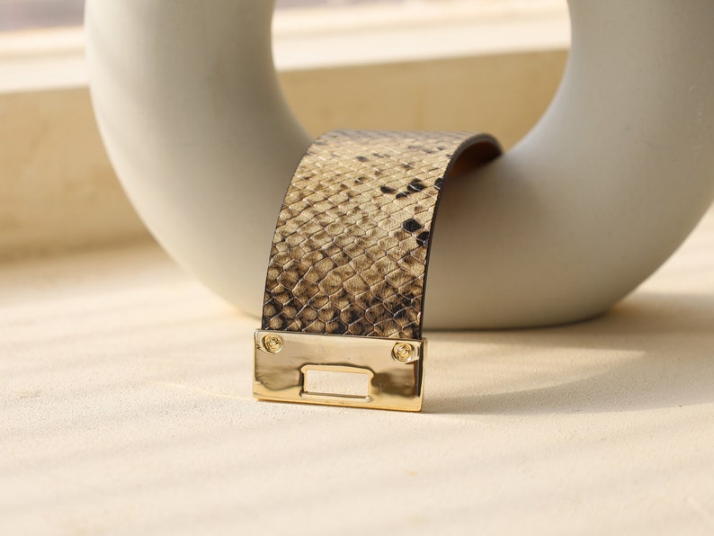 Python Pattern Wide Leather Cuff for Women brown and Ivory - Etsy