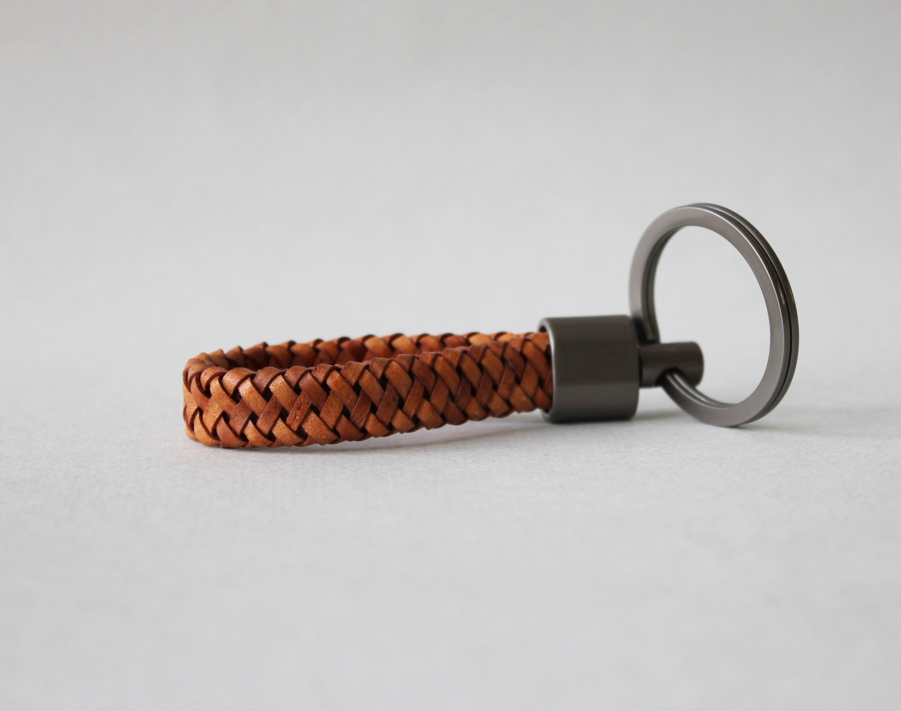 Premium Woven Leather Keychain Braided Key Holder Light | Etsy