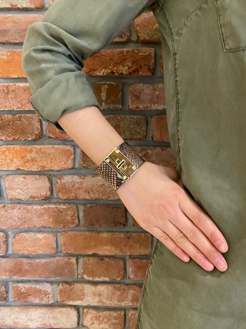 Python Pattern Wide Leather Cuff for Women brown and Ivory - Etsy