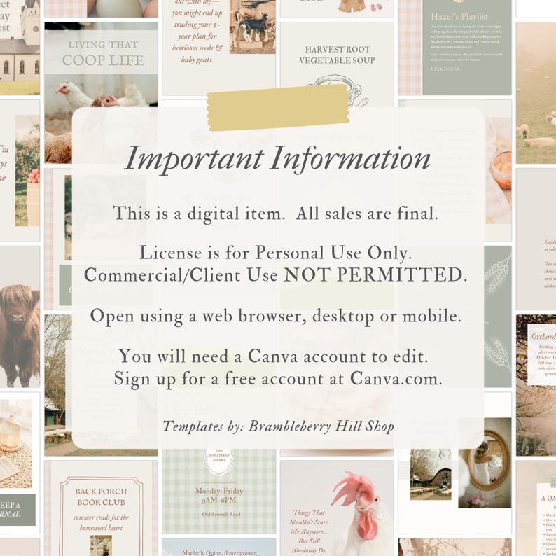 Vintage Farmhouse Canva Templates: Homestead Social Media Kit (digital ...