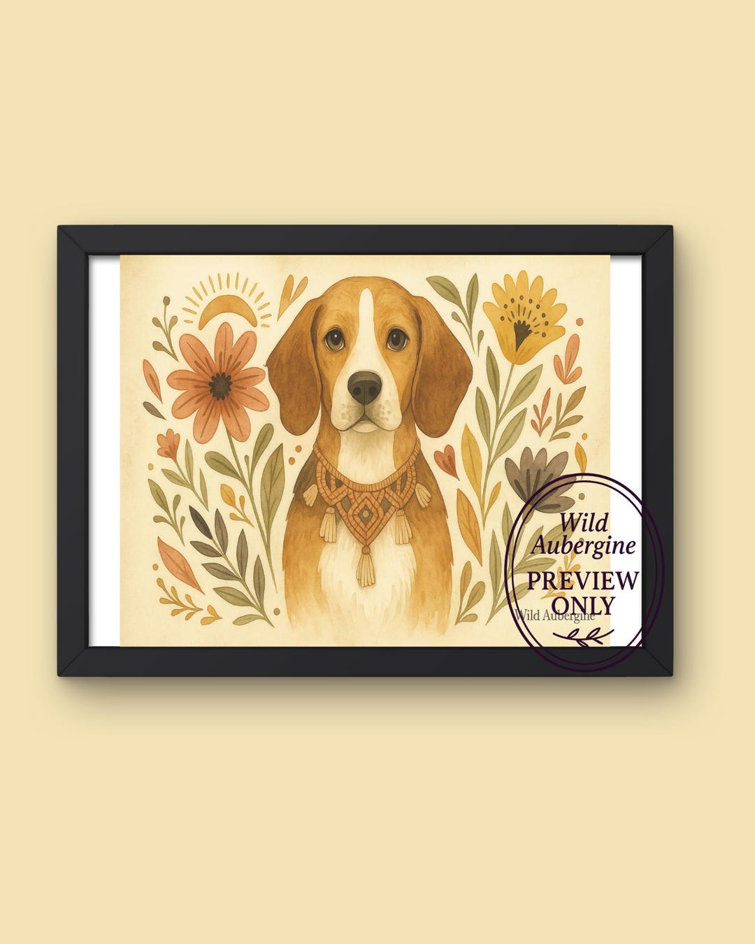 Beagle Floral Print: Boho Dog With Macramé Scarf (digital Download) - Etsy